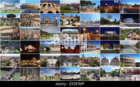 Collage with Rome letters with Colosseum, Trevi Fountain, Saint Peter ...