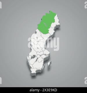 Lappland historical province highlighted in red on a grey Sweden 3d map ...