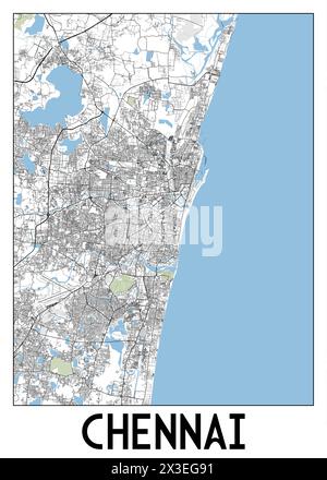 Chennai map city poster province, purple horizontal background vector ...