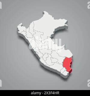 Puno department highlighted in red on a grey Peru 3d map Stock Vector ...