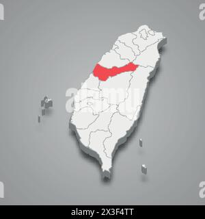 Taichung City division highlighted in red on a grey Taiwan 3d map Stock ...
