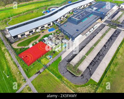 Aerial drone view of Lockhart ASN Campus Stevenston North Ayrshire ...
