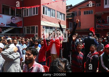 National Conference candidate Aga Syed Mahmood leaves a polling booth ...