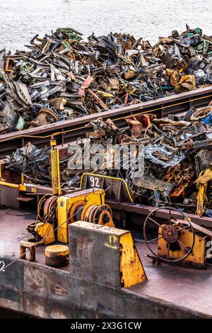 Barges loaded with scrap metal, for recycling, melting down, in the ...