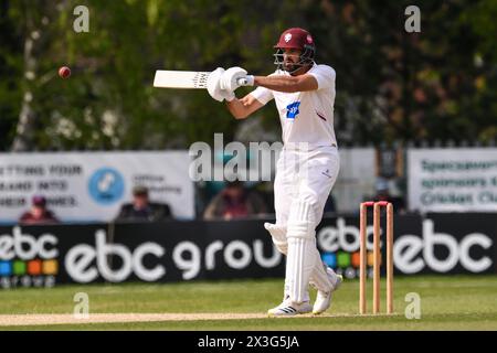 Andy Umeed of Somerset hooks the ball away during the Vitality County ...