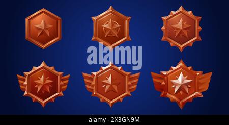 Set of military game rank badges isolated on background. Vector cartoon ...