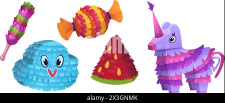 Mexican pinatas set isolated on white background. Vector cartoon ...