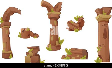 Ancient ruins set - destroyed architecture or monuments of old ...