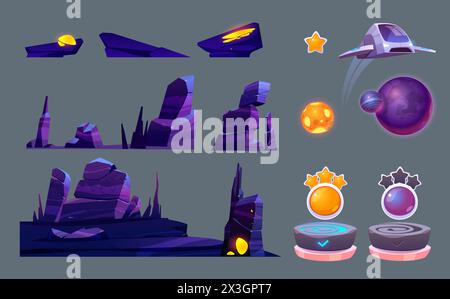 Space game ui design creation kit. Cartoon vector illustration set of ...