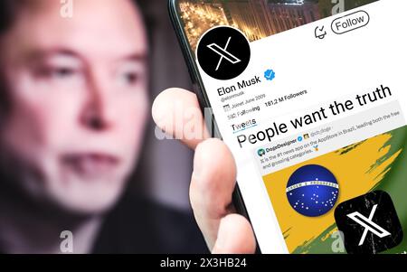 Poltava, Ukraine - March 6, 2024: Elon Musk Twitter profile page on a ...