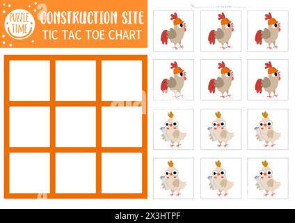 Vector construction site tic tac toe chart with forklift and lifting ...