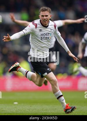 Derby County's Max Bird celebrates scoring during the pre-season ...