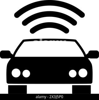 autonomous car vehicle with wireless waves over city background ...