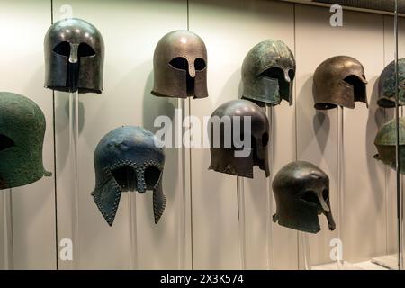 Bronze Corinthian Helmets Archeological Museum Of Olympia Greece