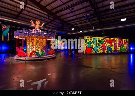 Industrially fabricated tarps and a painted carousel by Keith Haring ...