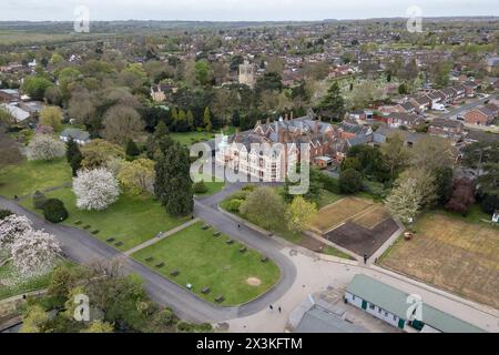 Aerial view of Bletchley Park Mansion, Allied WWII code-breaking site ...
