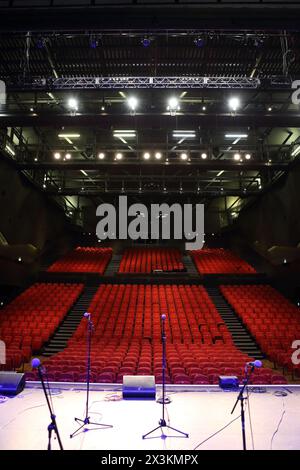 Stage viewpoint towards seating in auditorium raked seating microphones ...
