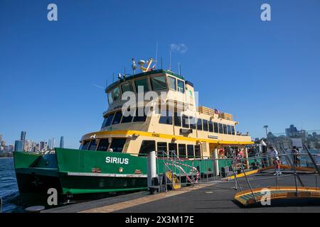 Sydney ferry the MV Sirius, berthed alongside Cremorne Point ferry ...