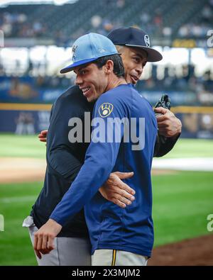 Milwaukee Brewers designated hitter Christian Yelich runs to second ...