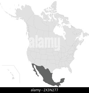 Dark grey map of CANADA inside light grey map of the North American ...