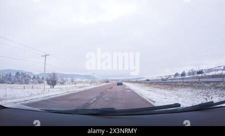 Winter Drive on I-25 Heading to Colorado Springs from Denver Stock ...