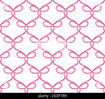 Cute coquette seamless pattern pink ribbon bow and hearts on delicate ...