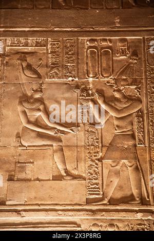 Pharaoh (right), Reliefs, Sanctuary, Dendera Temple of Hathor, UNESCO ...