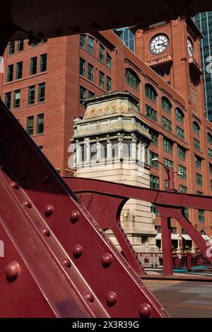 Iron lift bridge at La Salle Street, with view eastward along the ...