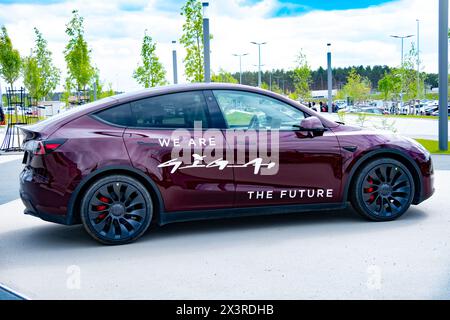 cherry red Tesla model y electric car front Gigafactory Berlin ...