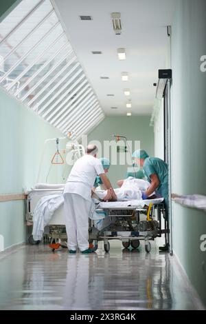 Patient beds, operating room corridor, Surgery, Hospital Donostia, San ...