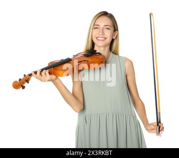 Woman fiddler isolated on white background Stock Photo - Alamy