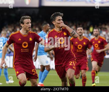 Roma's Paulo Dybala celebrates with teammates after scoring his side's ...