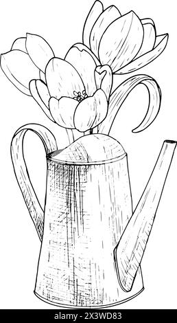 Flower bouquet watering can clipart set. Bunch of Spring Flowers in ...