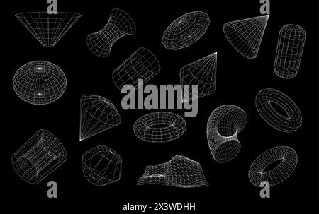 Wireframe shapes. Sphere, ellipse. Globe grid frame elements set ...