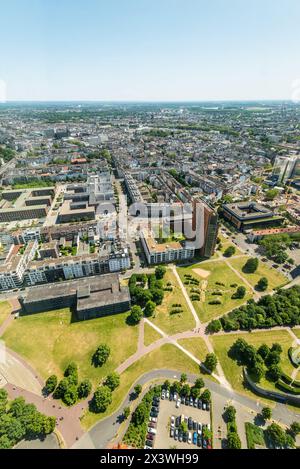 A beautiful aerial view of Dusseldorf city in Germany on a cloudy day ...