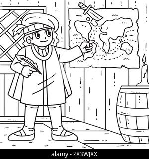 Columbus Day Man Charting Map Colored Cartoon Stock Vector Image & Art ...