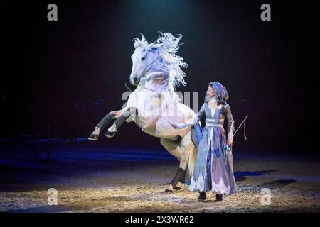 Lusitano. Alizee Froment shows the grey stallion Sultan in a liberty ...