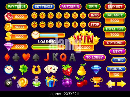 Casino game user interface menu, icons and buttons. Cartoon mobile ...