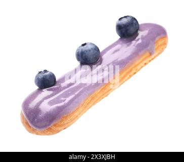 Delicious eclair decorated with blueberries isolated on white Stock ...