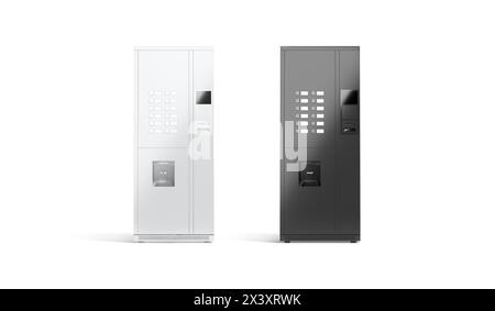 Blank black and white vending machine snacks and drinks mockup, 3d rendering. Empty chocolate ...