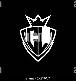 CL Bold letter logo with sharp triangle shield shape with crown inside white outline on white ...