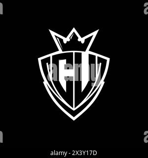 CU Letter bold monogram with triangle curve shield shape with crown black and white background ...
