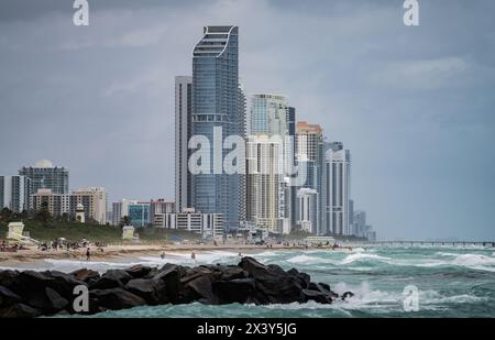 Miami landscape with scenic views of luxury upscale buildings , ocean ...
