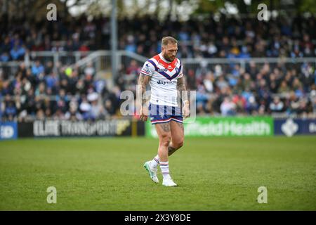 Wakefield, England - 27th April 2024 Wakefield Trinity's Josh Griffin and Luke Gale at full time ...