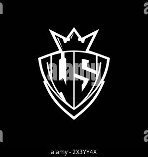 WS Bold letter logo with sharp triangle shield shape with crown inside ...