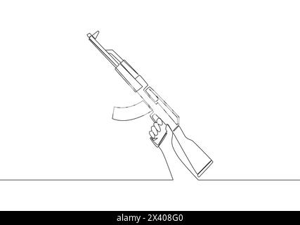 Sniper rifle, tactical assault rifle one line colored continuous ...