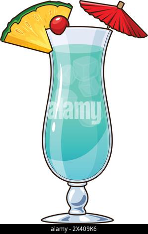 Blue Hawaiian cocktail vector cartoon style on the seaside background ...