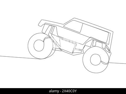 Continuous line drawing of 4x4 wheel steering offroad jeep trail car ...