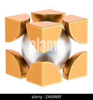 BCC, body-centered cubic atoms package crystal lattice structure. 3D ...