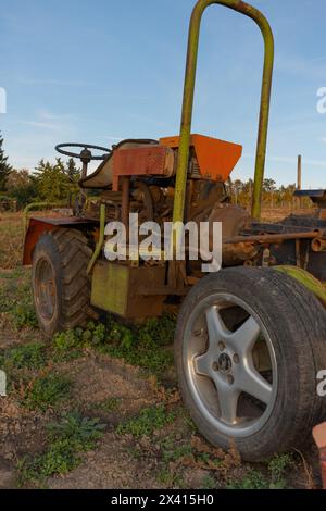 An unusual farm vehicle. The concept of life in rural areas. A ...